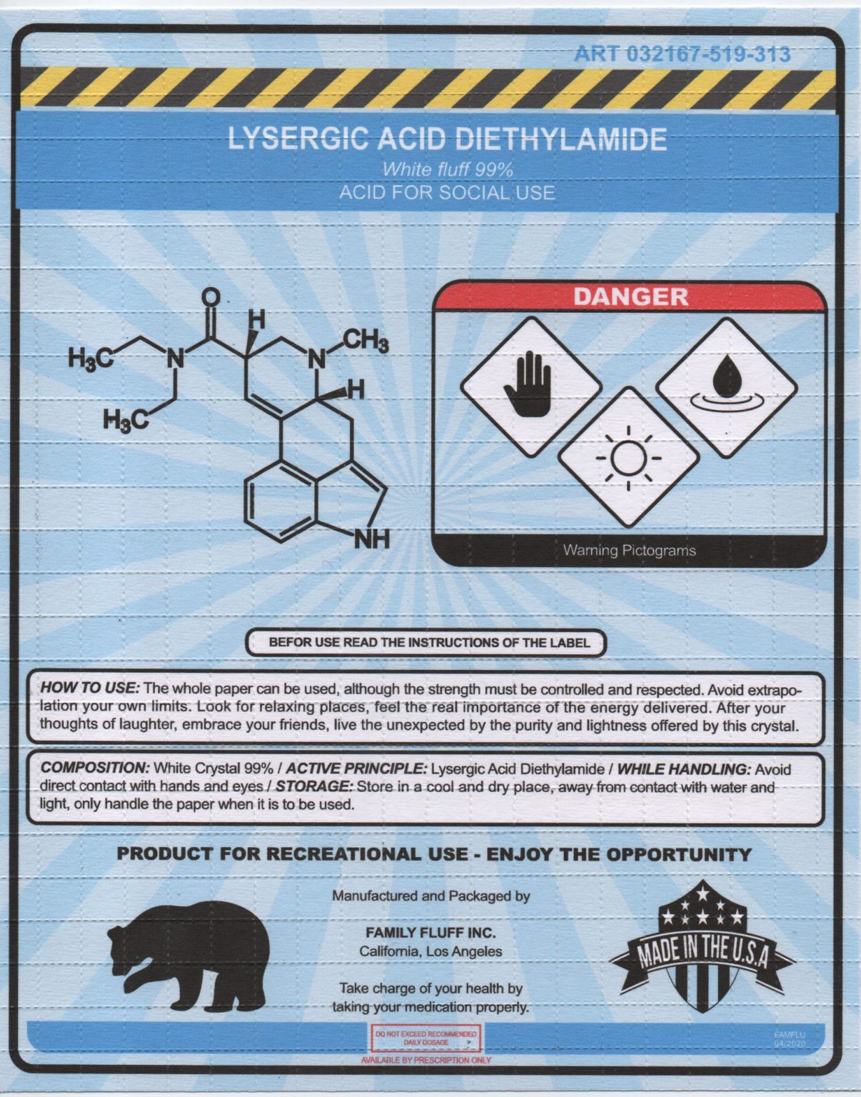 Blotter Art Light Blue Acid family Fluff - LSD Blotter Art